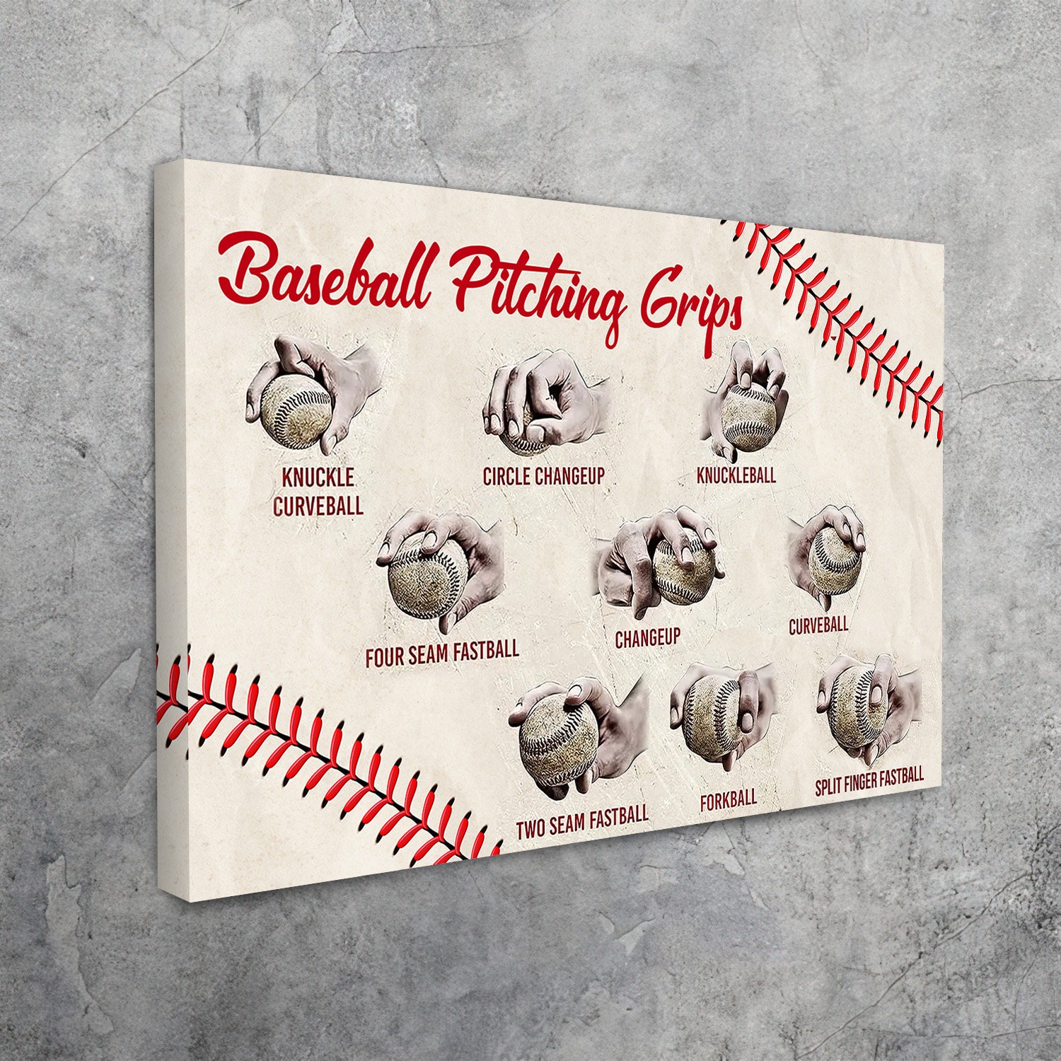 Baseball Pitching Grips Canvas, Baseball Wall Art Print, Framed Matte ...