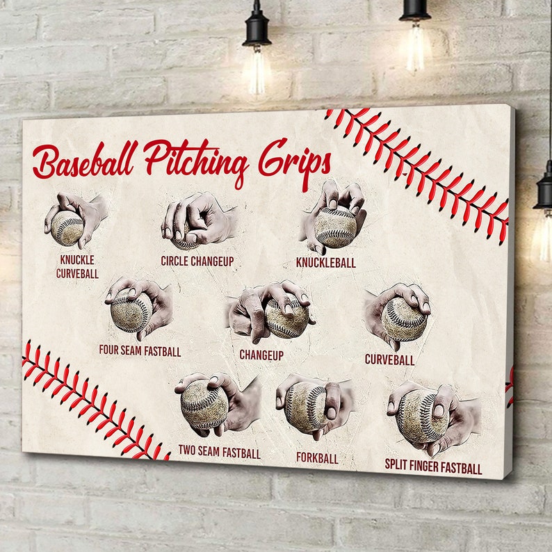 Baseball Pitching Grips Canvas, Baseball Wall Art Print, Framed Matte ...
