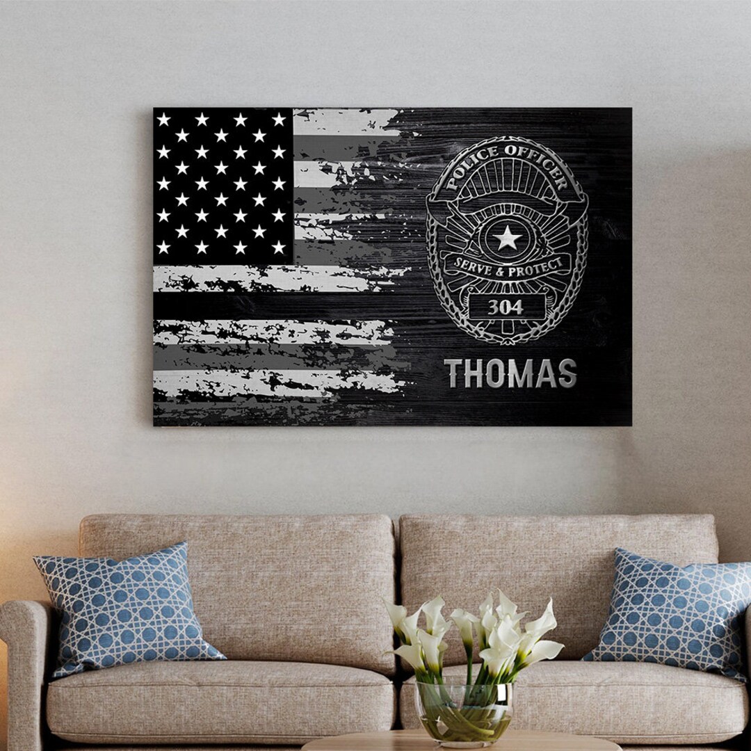 Half Flag Correctional Officer Badge Canvas, Personalized Correctional ...