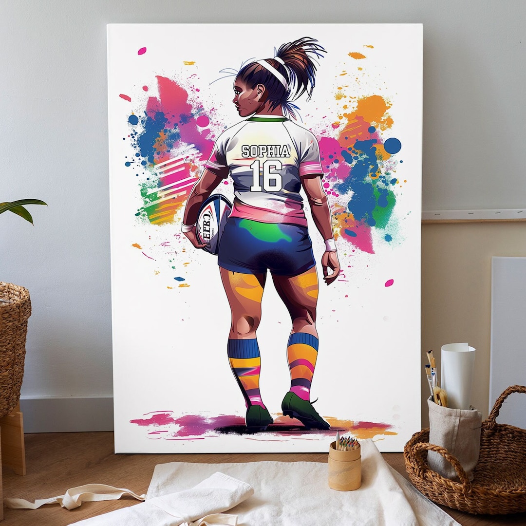 Rugby Girl Player Canvas Poster, Personalised Rugby Player Gift, Female ...