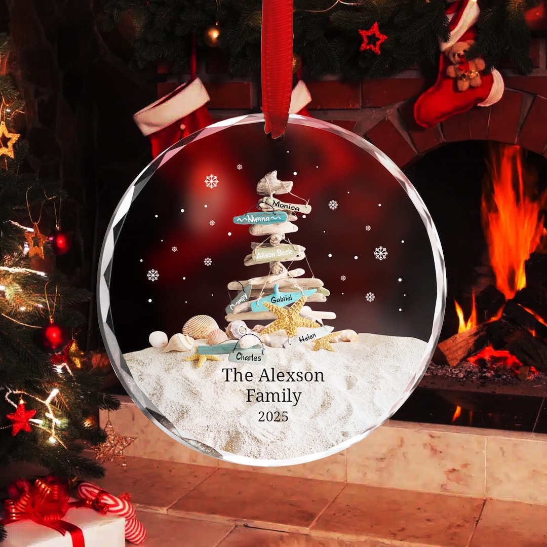 Personalized Sea Glass Family Tree Ornament, Custom Christmas Tree ...