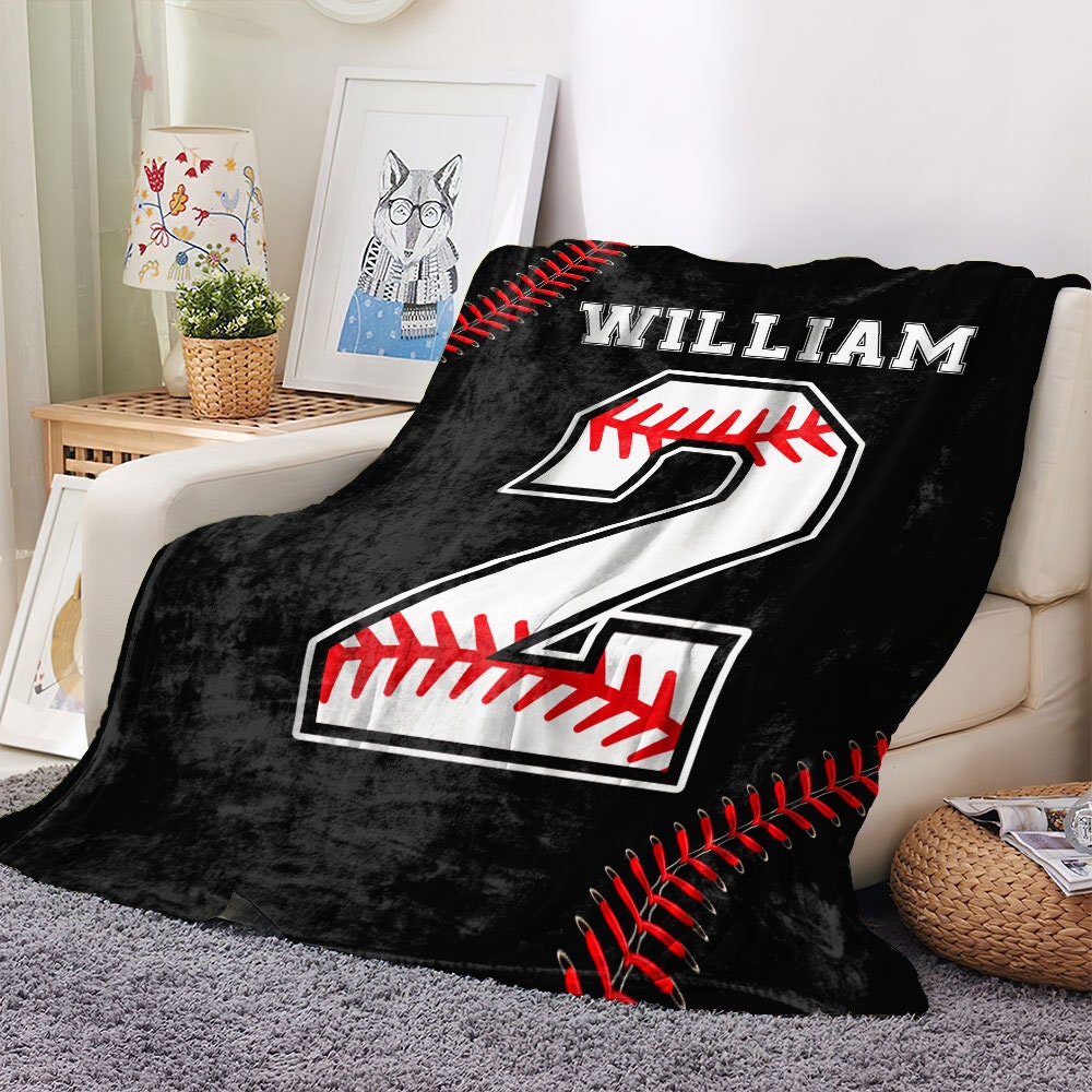 Personalized Baseball Blanket, Custom Name Number Soft Cozy Sherpa ...