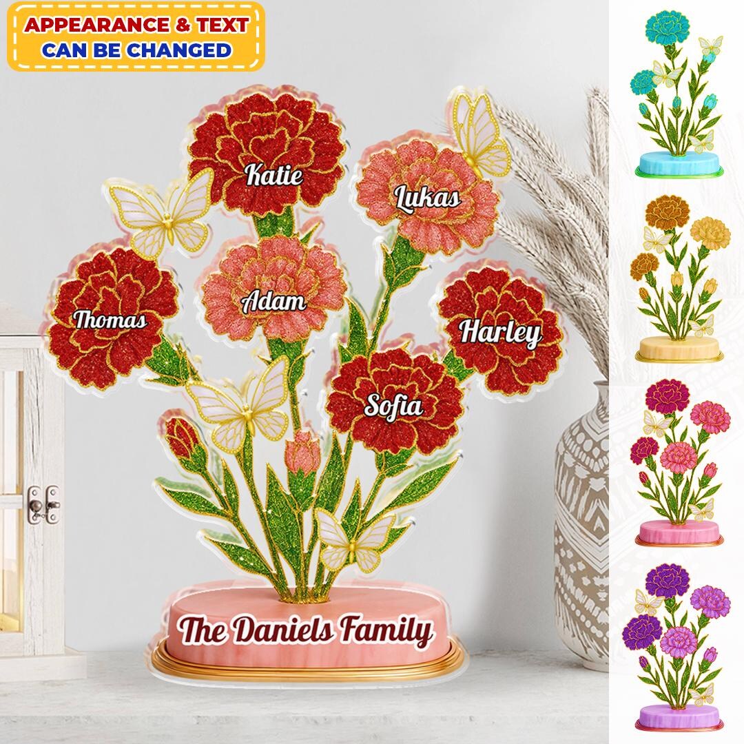 Custom Carnation Flower Acrylic Sign – Personalized Family Names on ...