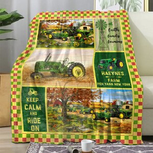 Green Tractor Custom Blanket, Blanket for Farmer, Faith Family Farming ...