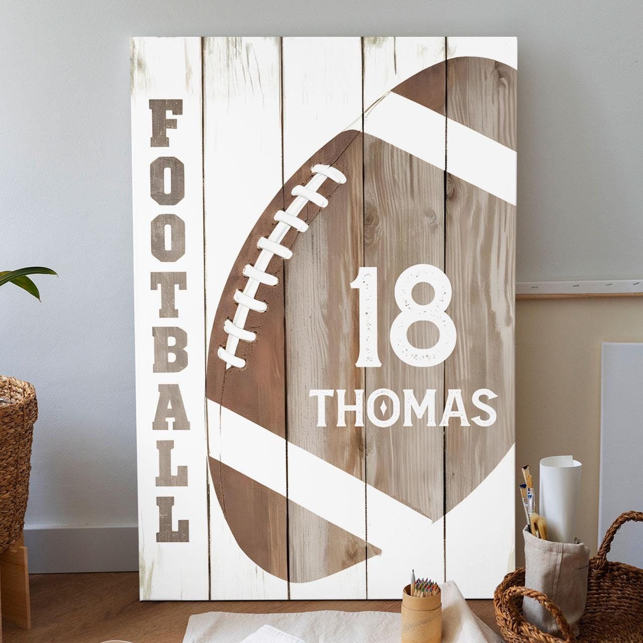 Personalized Football Canvas, Wooden Football Poster, Custom Name and ...