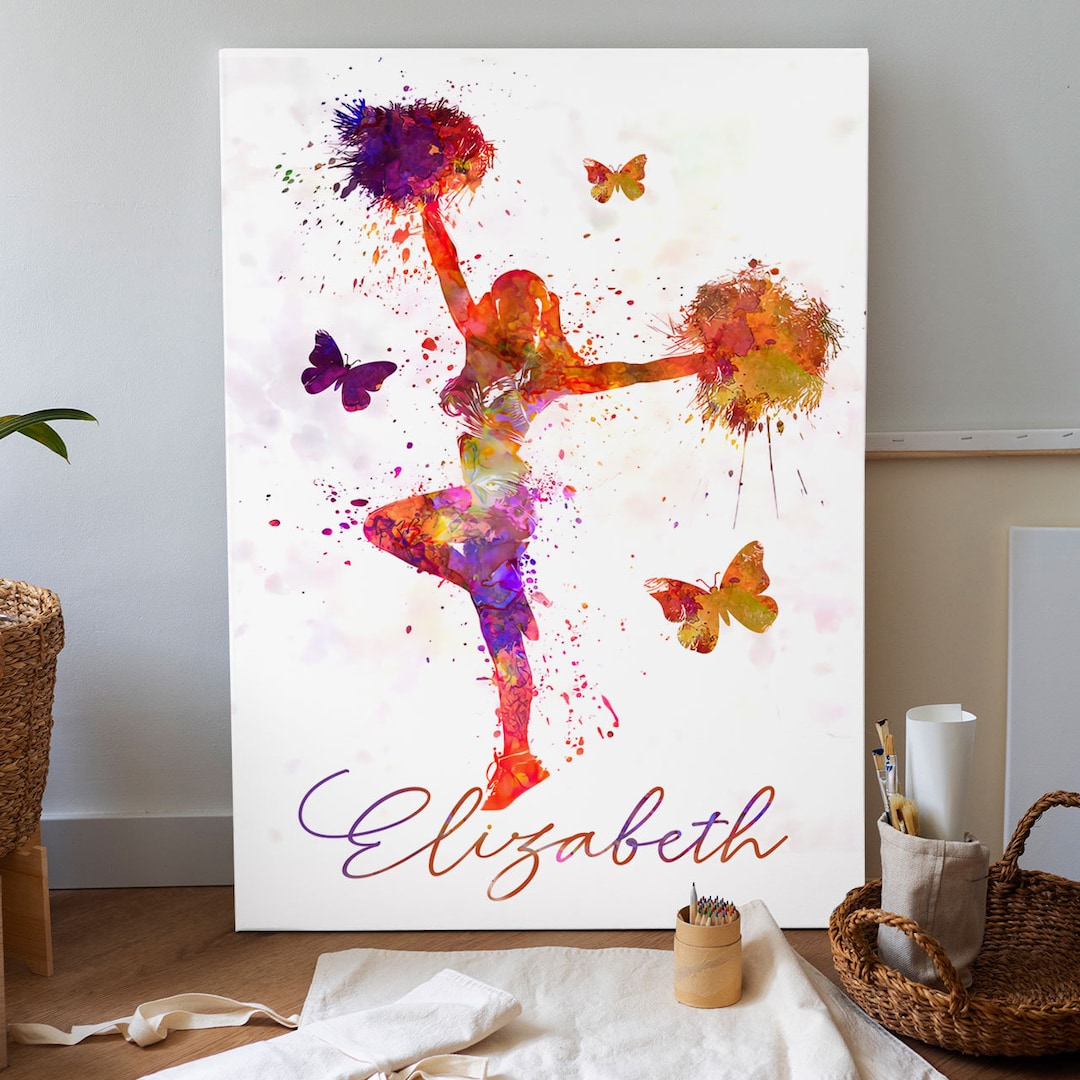 Cheerleading Watercolor Personalized Canvas, Cheerleader Girl Wall Art ...