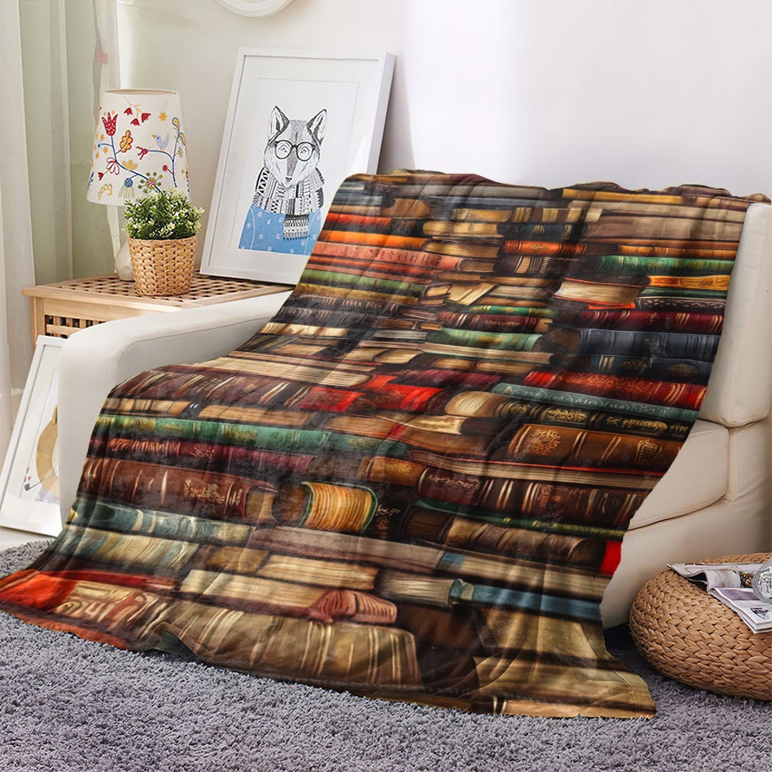 Old Library Book Blanket, Vintage Books Sherpa Fleece Blanket, Soft ...