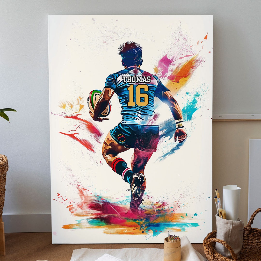 Personalized Rugby Player Gift, Watercolor Rugby Canvas, Rugby Gifts ...