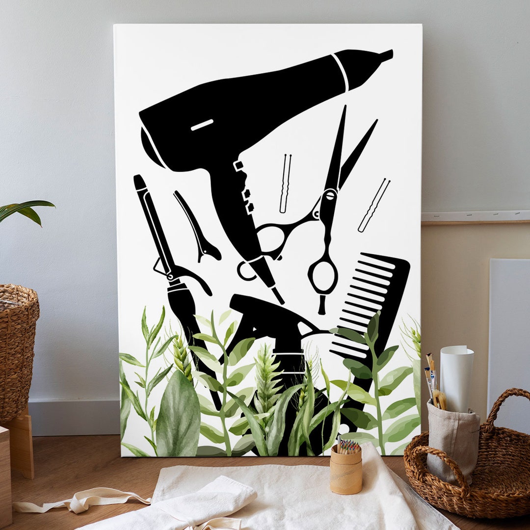 Hairstylist Tools and Plants Canvas Poster, Hairstylist Appreciation ...