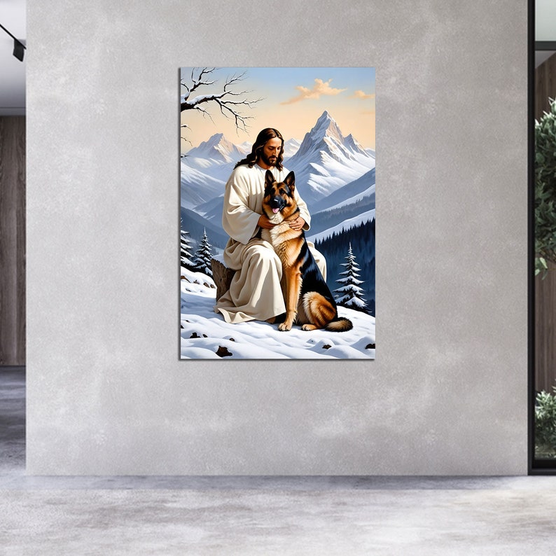 German Shepherd With Jesus Canvas Poster, Housewarming Gift, Gift for ...