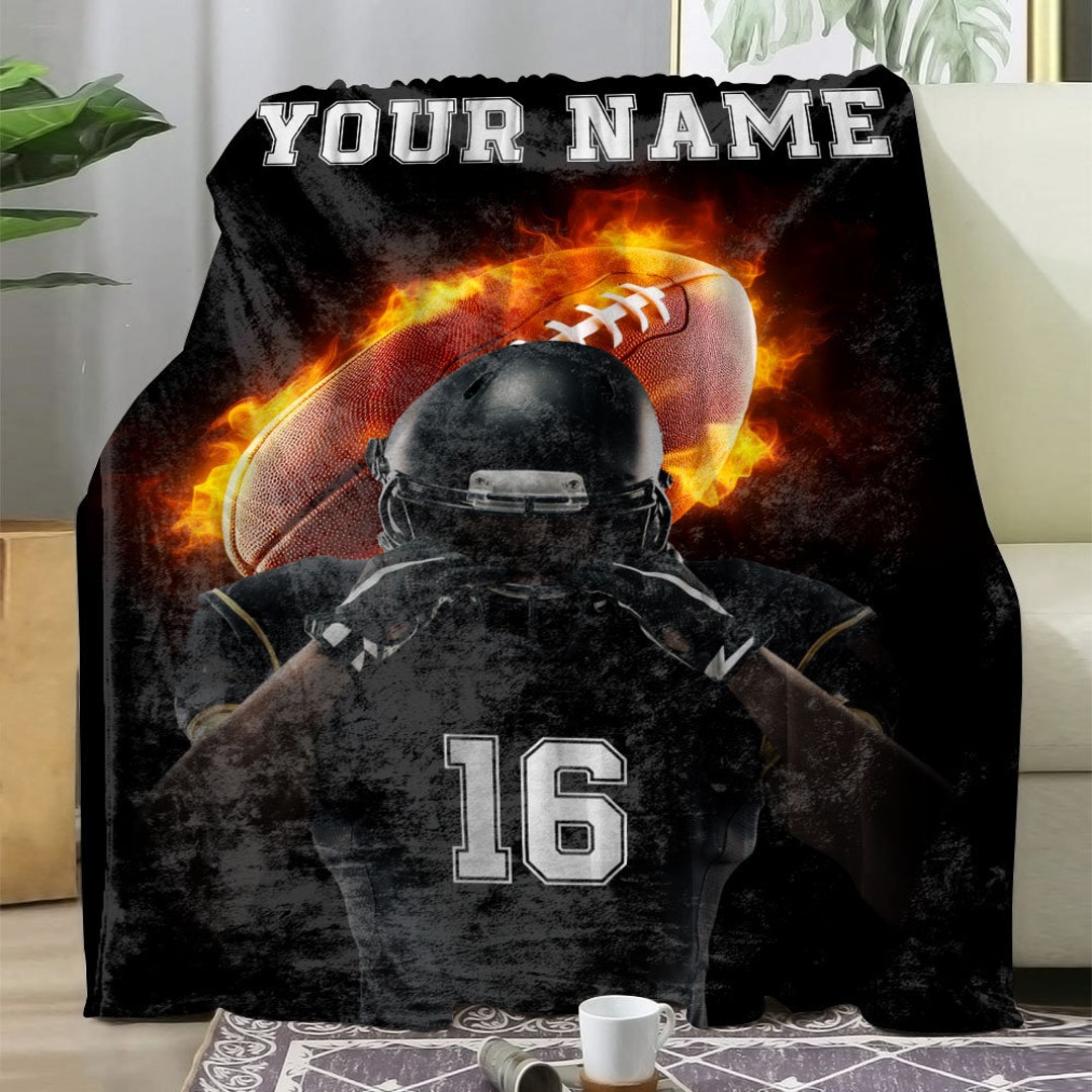 Football Player Blanket, Custom Football Soft Cozy Sherpa Fleece ...
