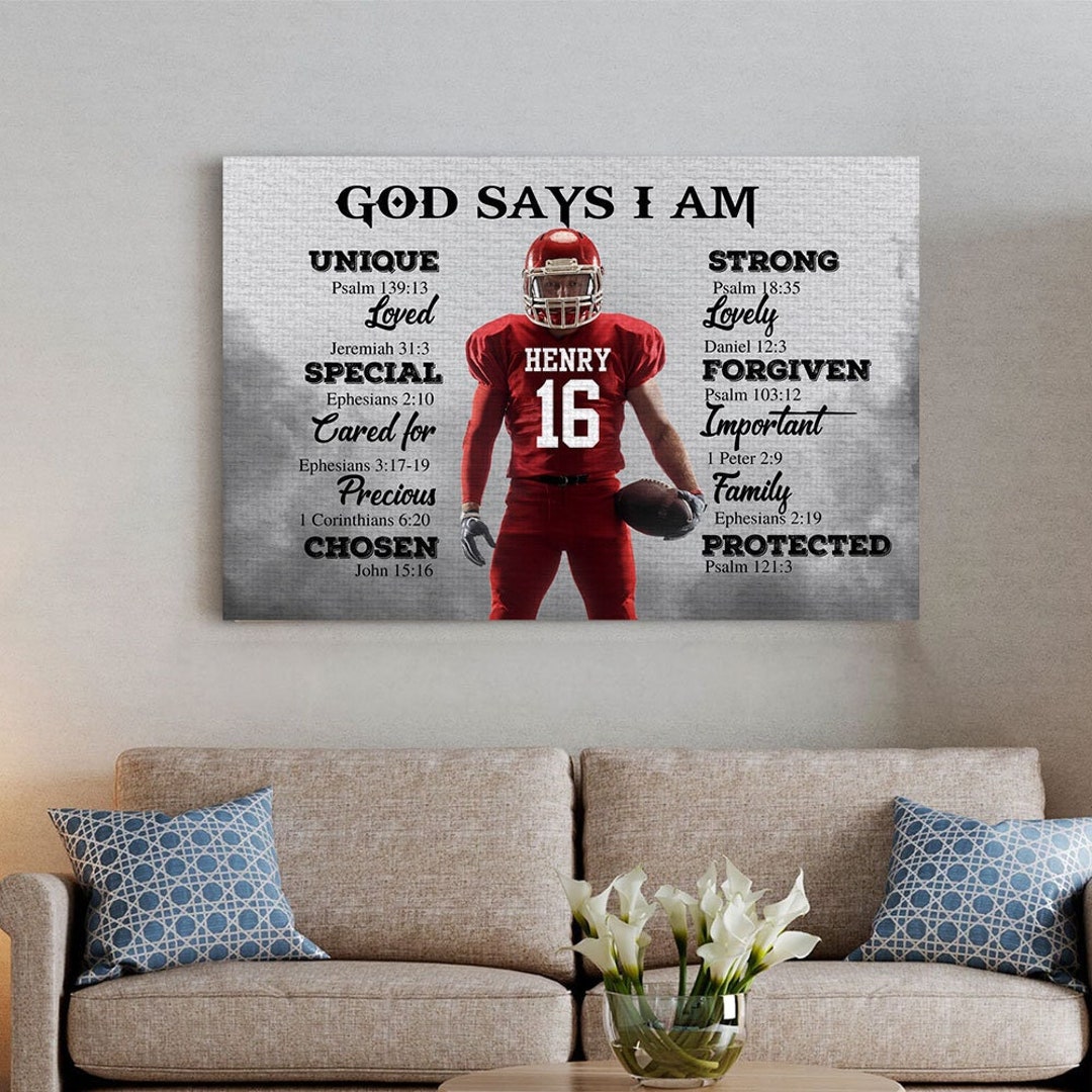 Personalized American Football Poster, God Says I Am Canvas, Football ...