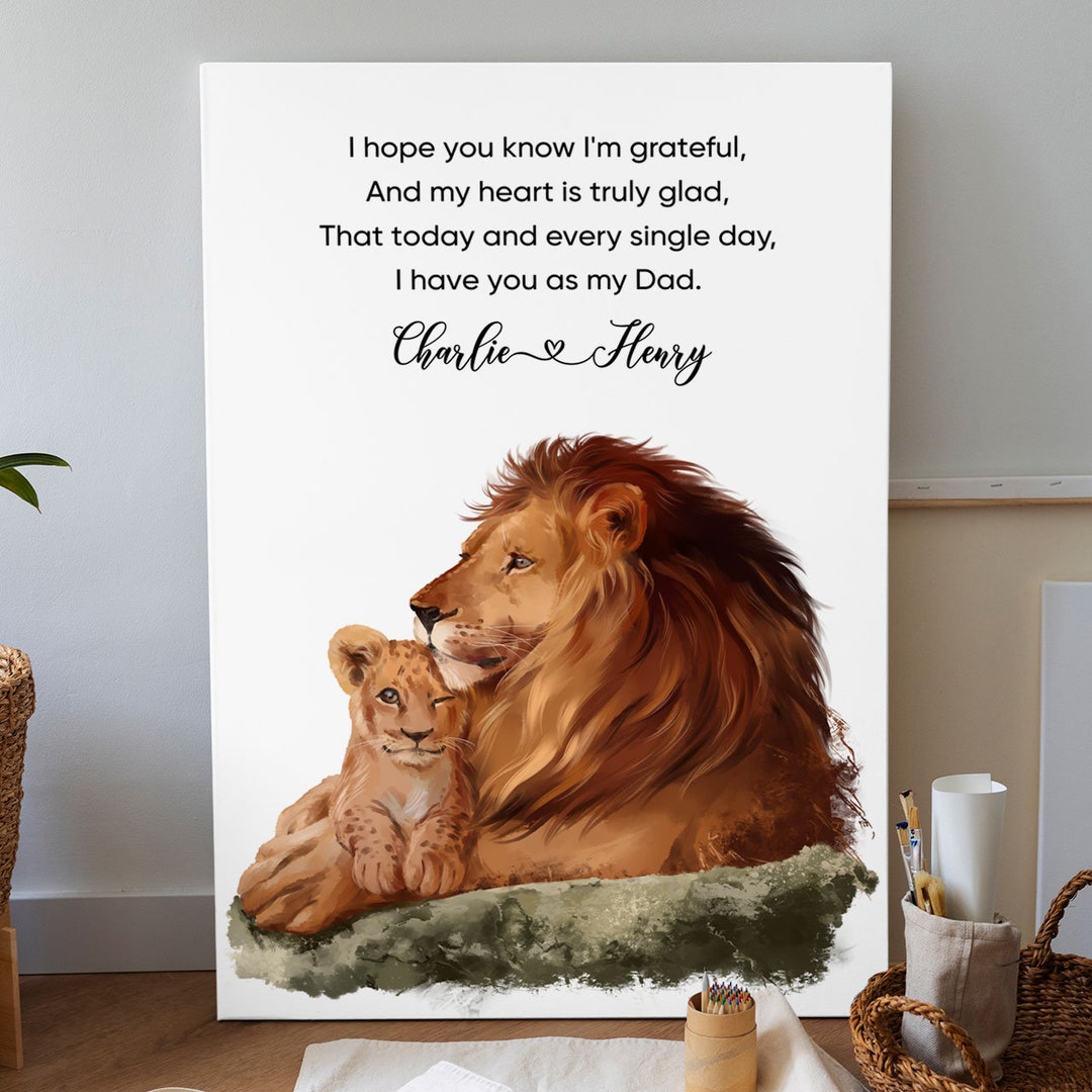 Lion and Cub Canvas, Custom Name Lion Dad and Son Poster, Personalised ...