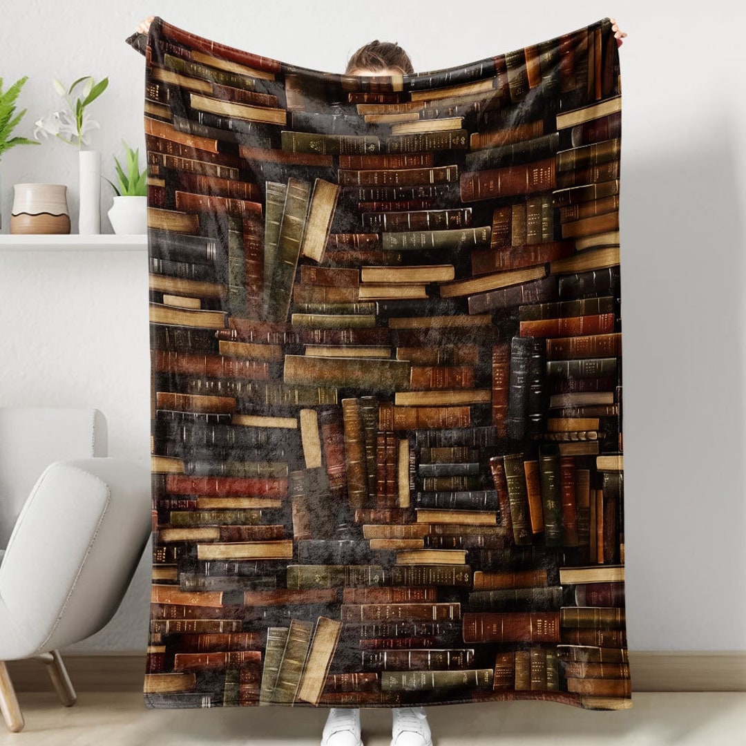 Vintage Books Blanket, Custom Name Library Soft Cozy Sherpa Fleece ...
