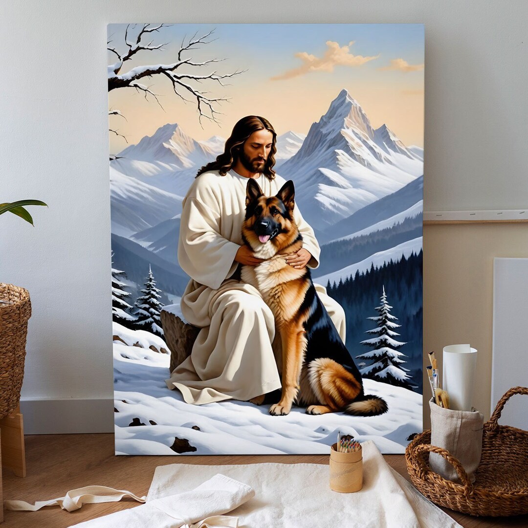 German Shepherd With Jesus Canvas Poster, Housewarming Gift, Gift for ...