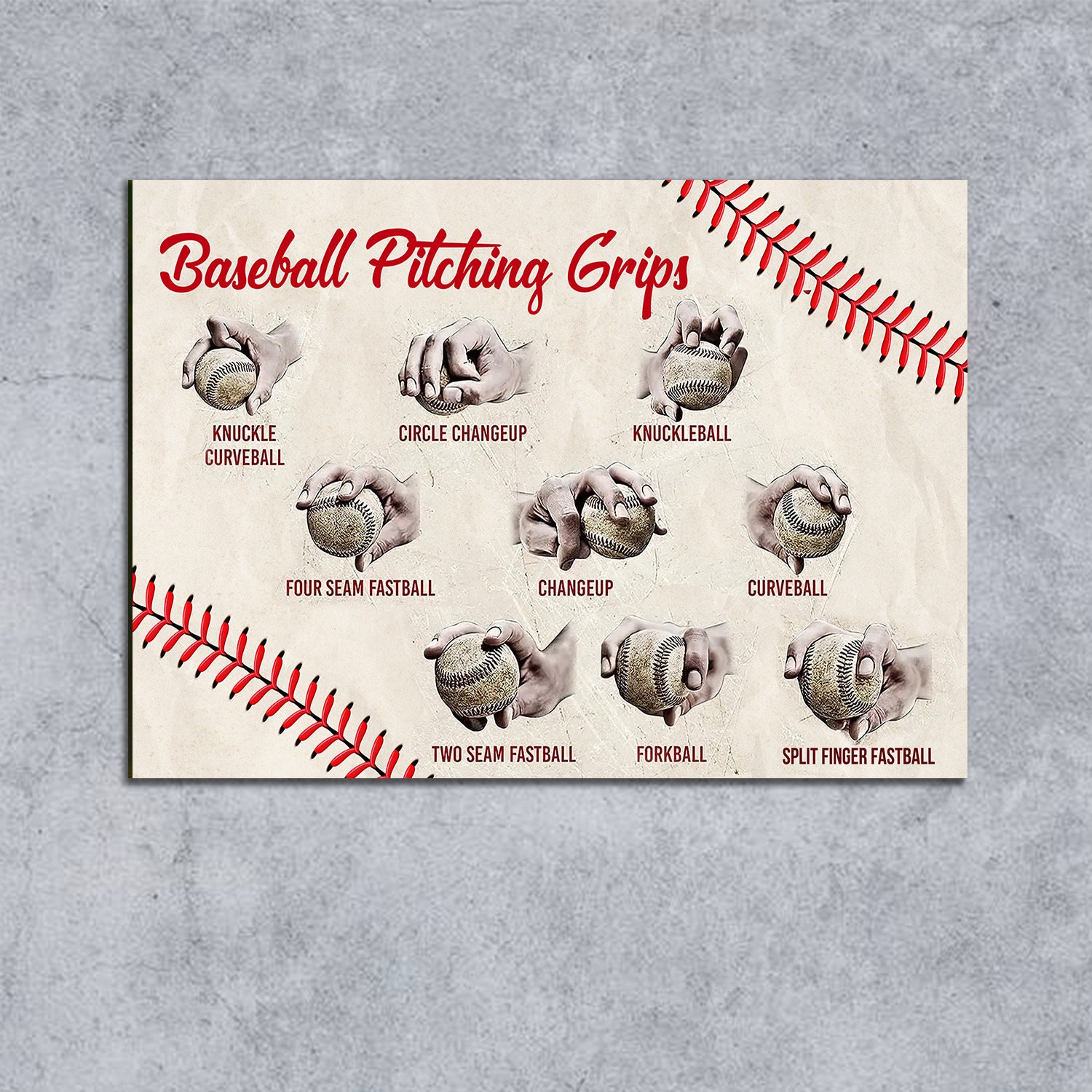 Baseball Pitching Grips Canvas, Baseball Wall Art Print, Framed Matte ...