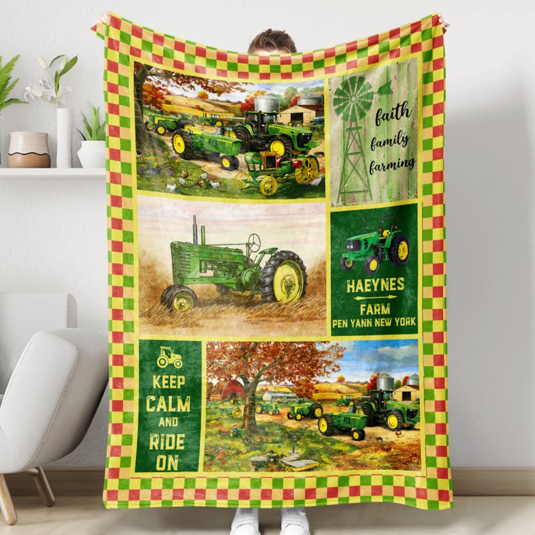 Green Tractor Custom Blanket, Blanket for Farmer, Faith Family Farming ...