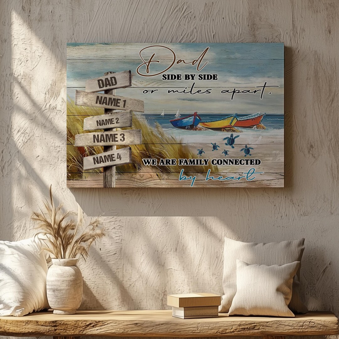 Sea Turtles Loving Father’s Day Canvas, Custom Names Canvas Wall Art ...