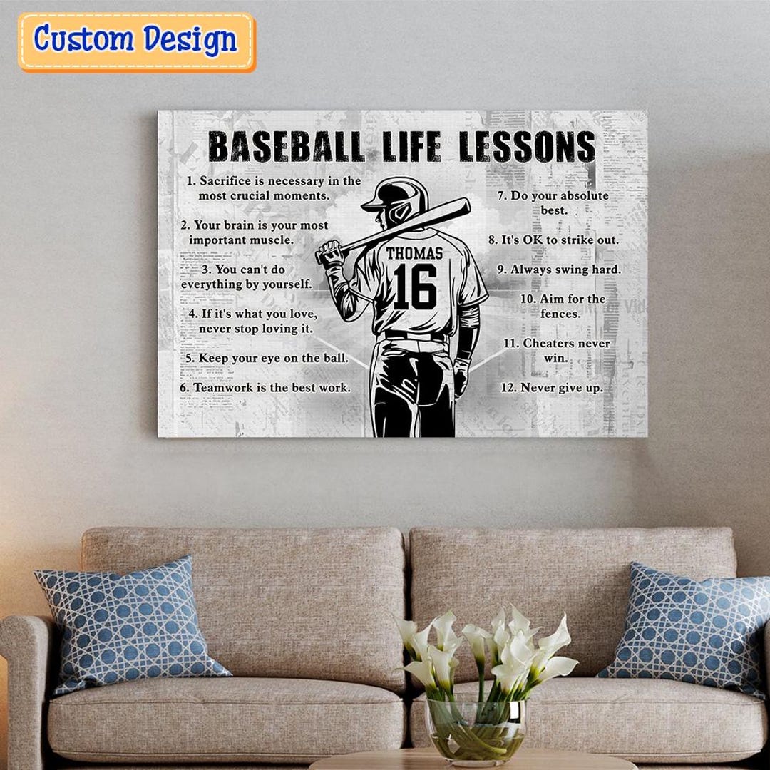 Personalized Baseball Life Lessons Canvas, Vintage Style, Baseball ...