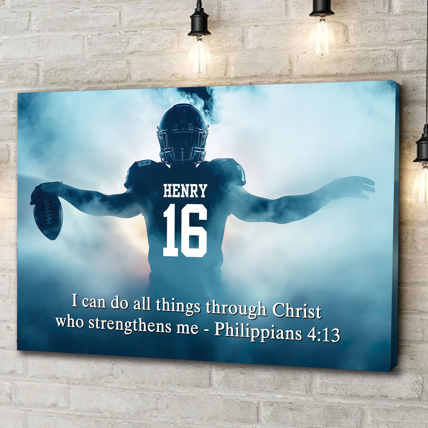 Christian Football Player Personalized Canvas, Wall Football Art Print ...