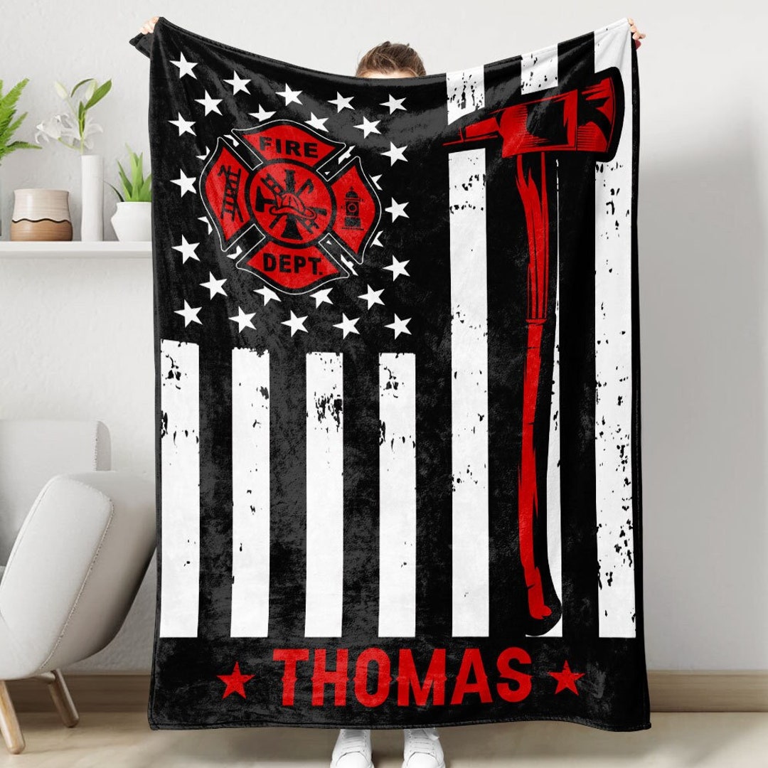 Firefighter Blanket, Us Flag Blanket, Firefighter Academy Gift for Him ...