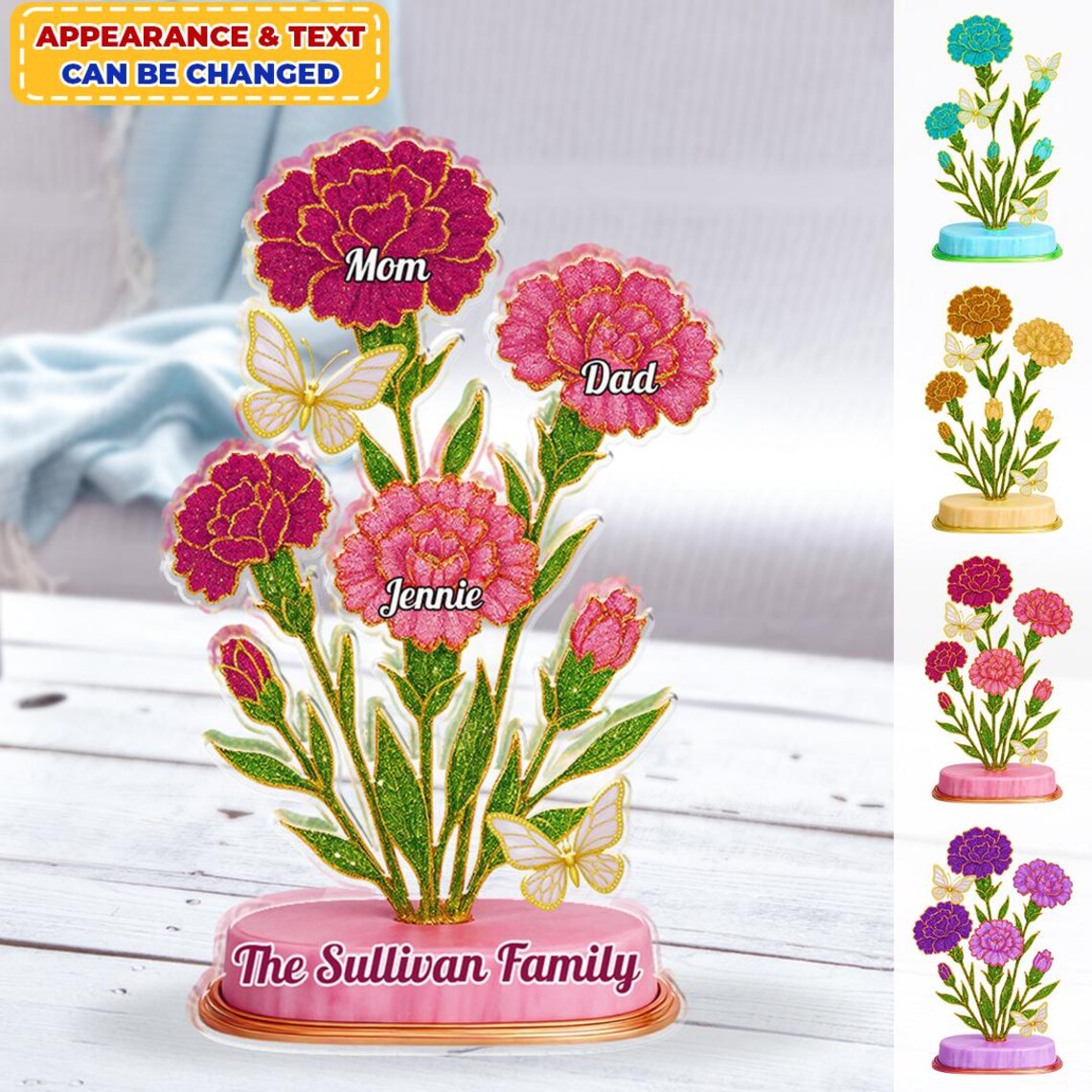 Custom Carnation Flower Acrylic Sign – Personalized Family Names on ...