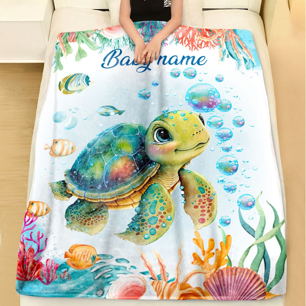 Baby Sea Turtles Blanket, Personalized Baby Blanket With Name, Blanket ...