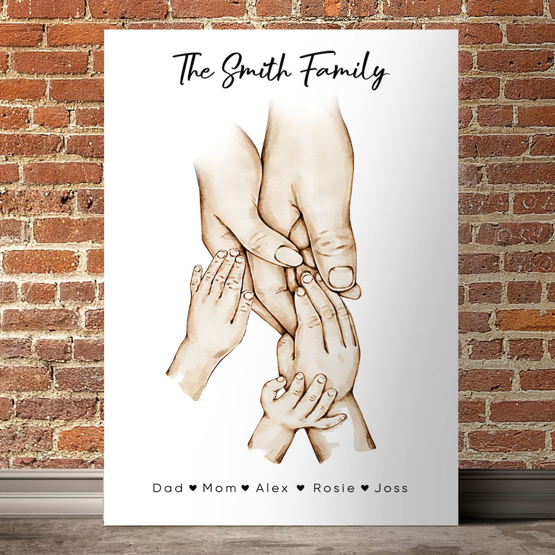 Family Holding Hands Print Canvas, Personalised Family Hands Poster ...