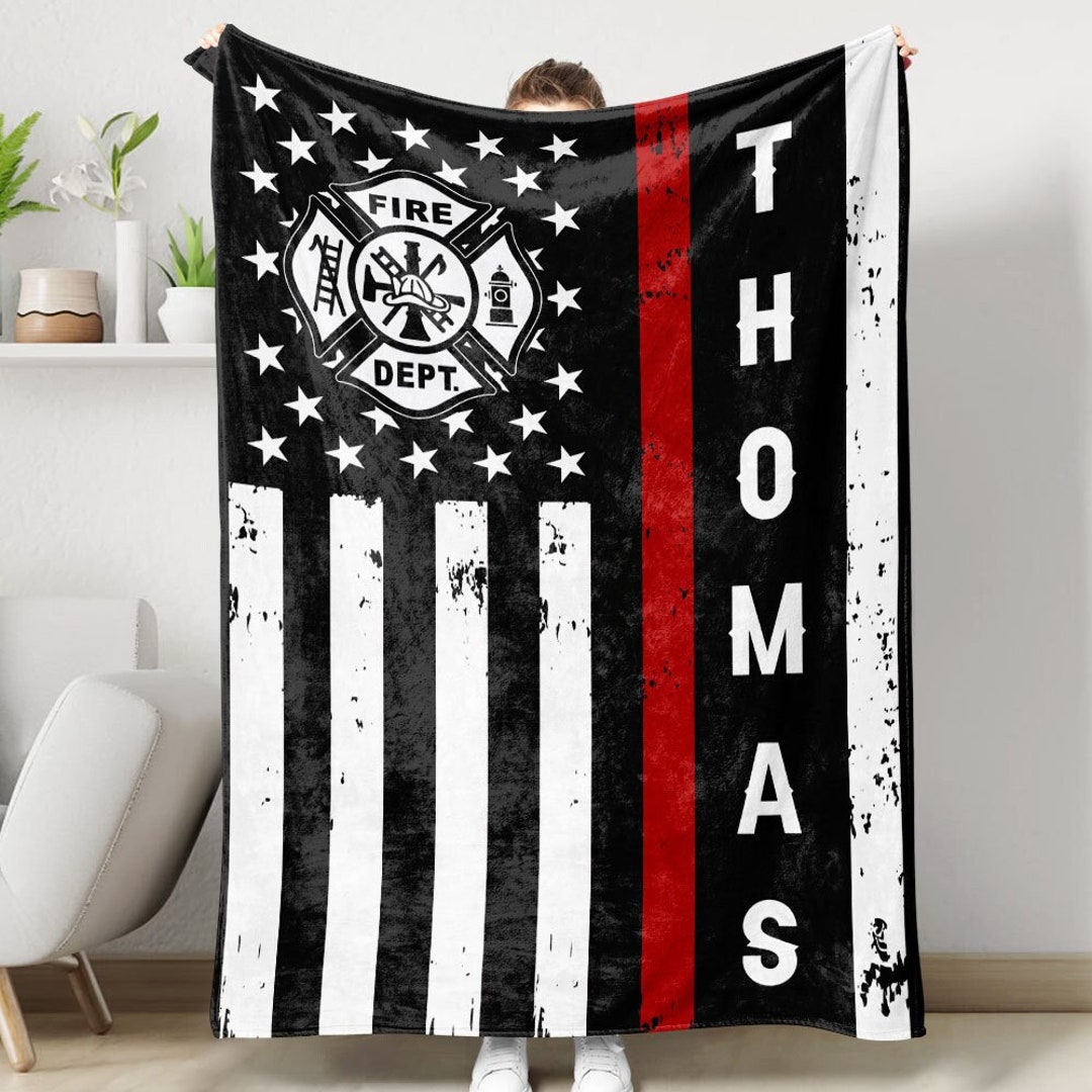 Personalized Firefighter Blanket, Fireman Red Thin Line Blanket, Custom ...