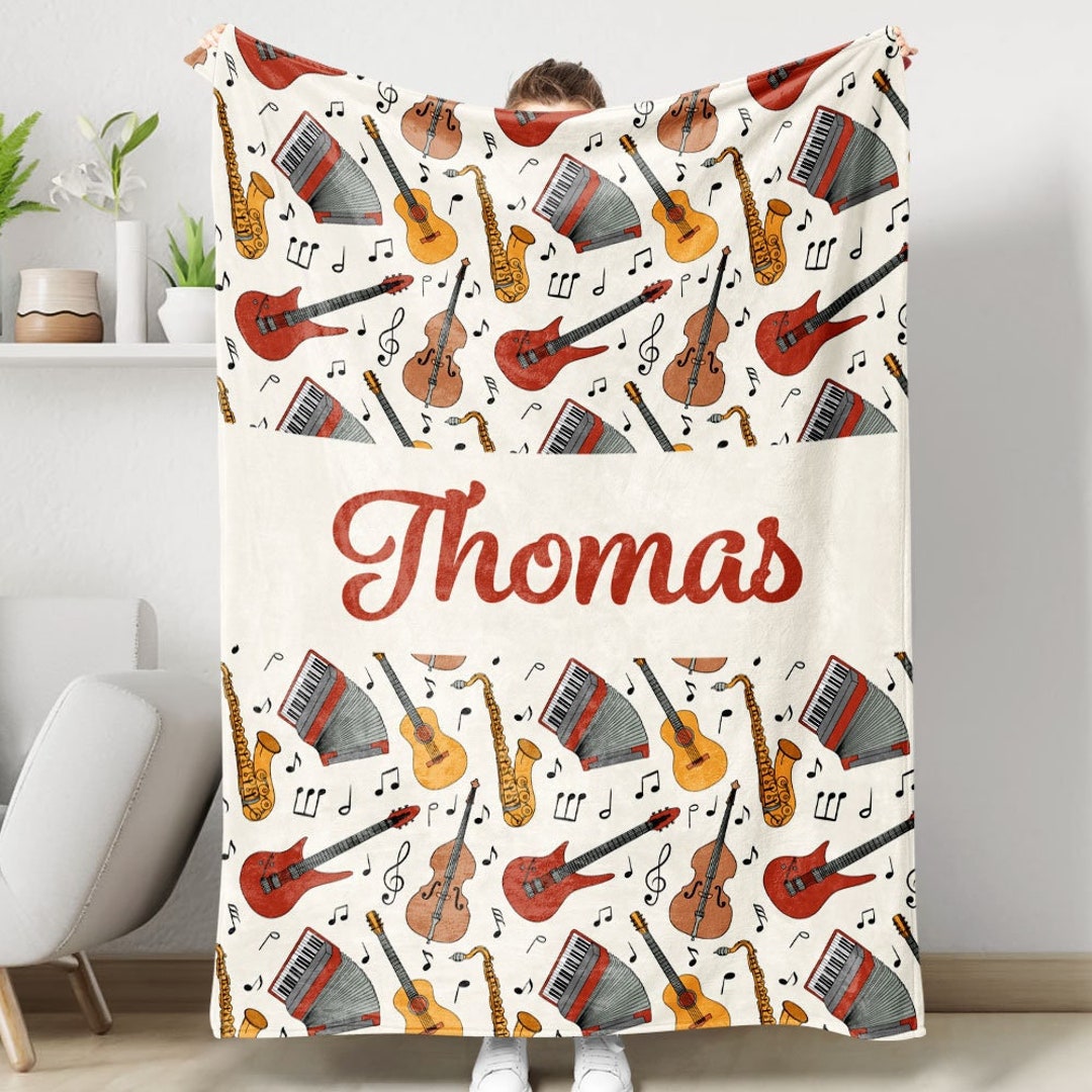 Personalized Guitar Blanket, Custom Name Guitar Blanket, Music Blanket ...