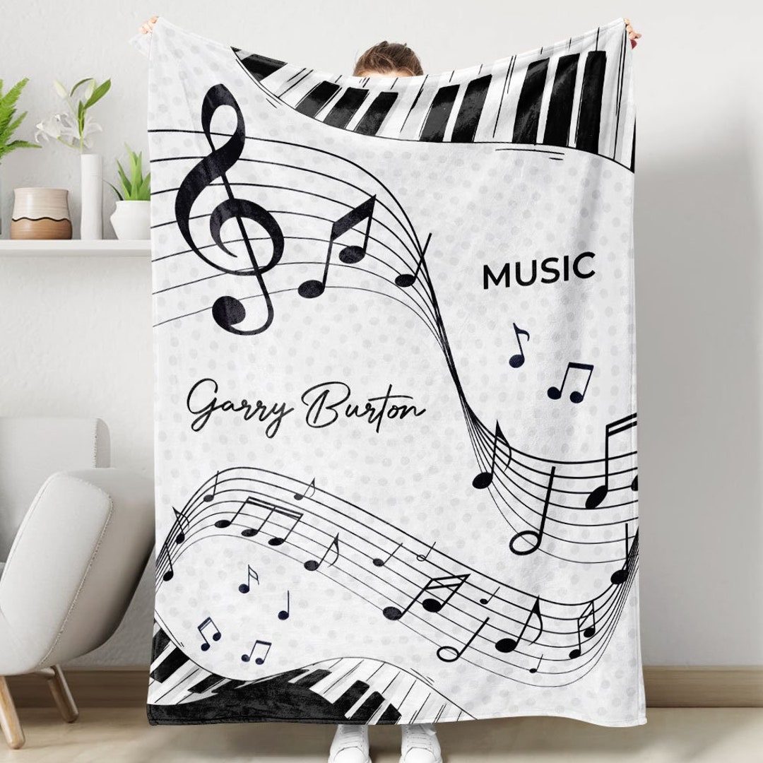 Custom Music Blanket With Name, Sheet Music Blanket, Music Lover ...