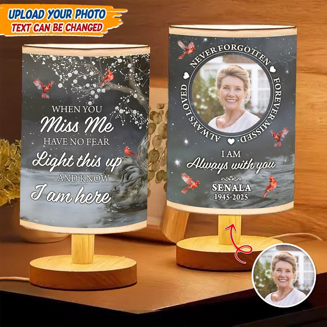 Personalized Memorial Photo Lamp, Custom Sympathy Gift With Cardinal ...