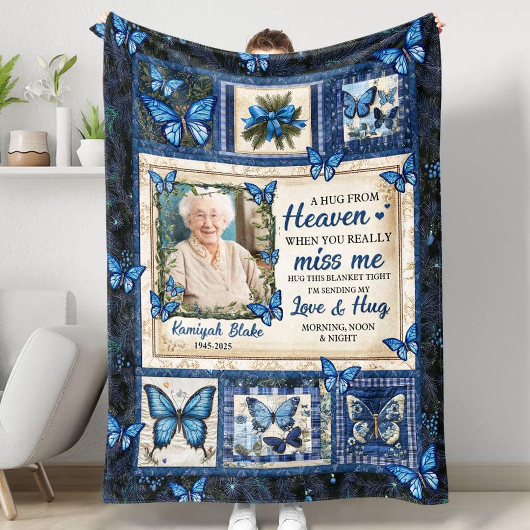 Custom Memorial Blanket With Photo - A Hug From Heaven Throw Blankets ...