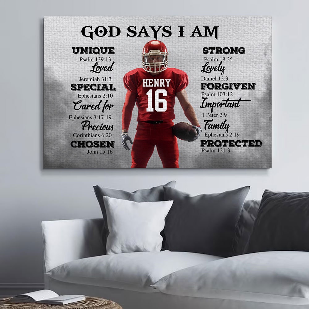 Personalized American Football Poster, God Says I Am Canvas, Football ...