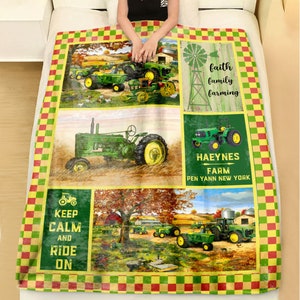 Green Tractor Custom Blanket, Blanket for Farmer, Faith Family Farming ...