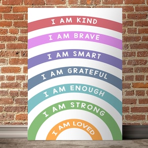 Rainbow Affirmations Canvas, Gift for Kids, I Am Kind Loved Brave ...