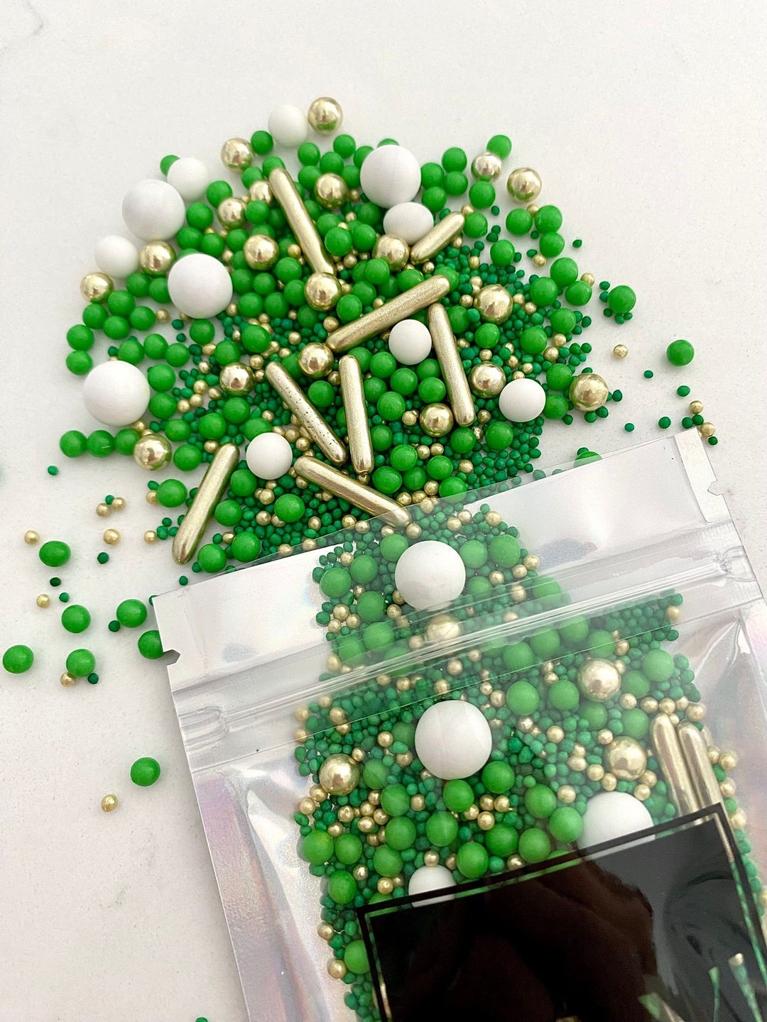 Emerald Green & Gold Sprinkle Mix | Green Pearl White Pearls in 2, 4 ...