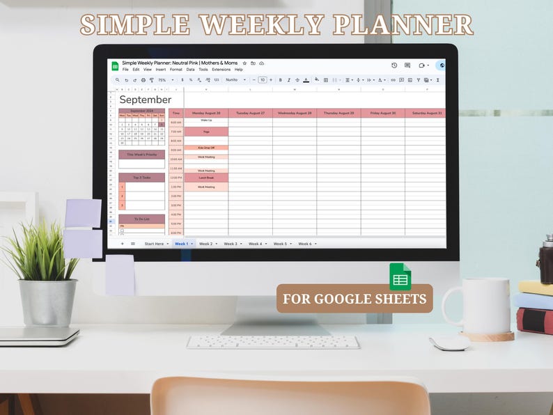 Simple Weekly Planner for Google Sheets Spreadsheet for Mom Daily ...