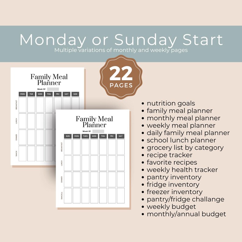 Printable Family Meal Planner for Moms With Weekly Meal Plan Organizer ...
