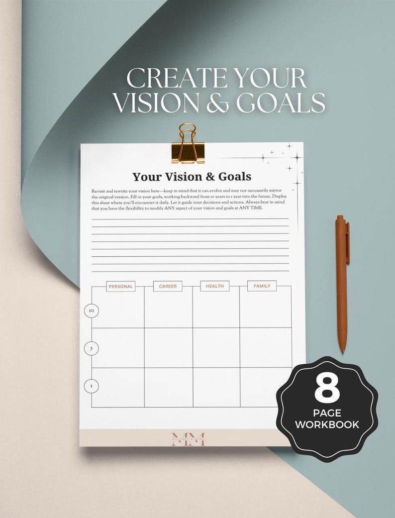 Printable Vision and Goal Workbook SMART Goals Planner Digital Vision Board Mindmap Template ...