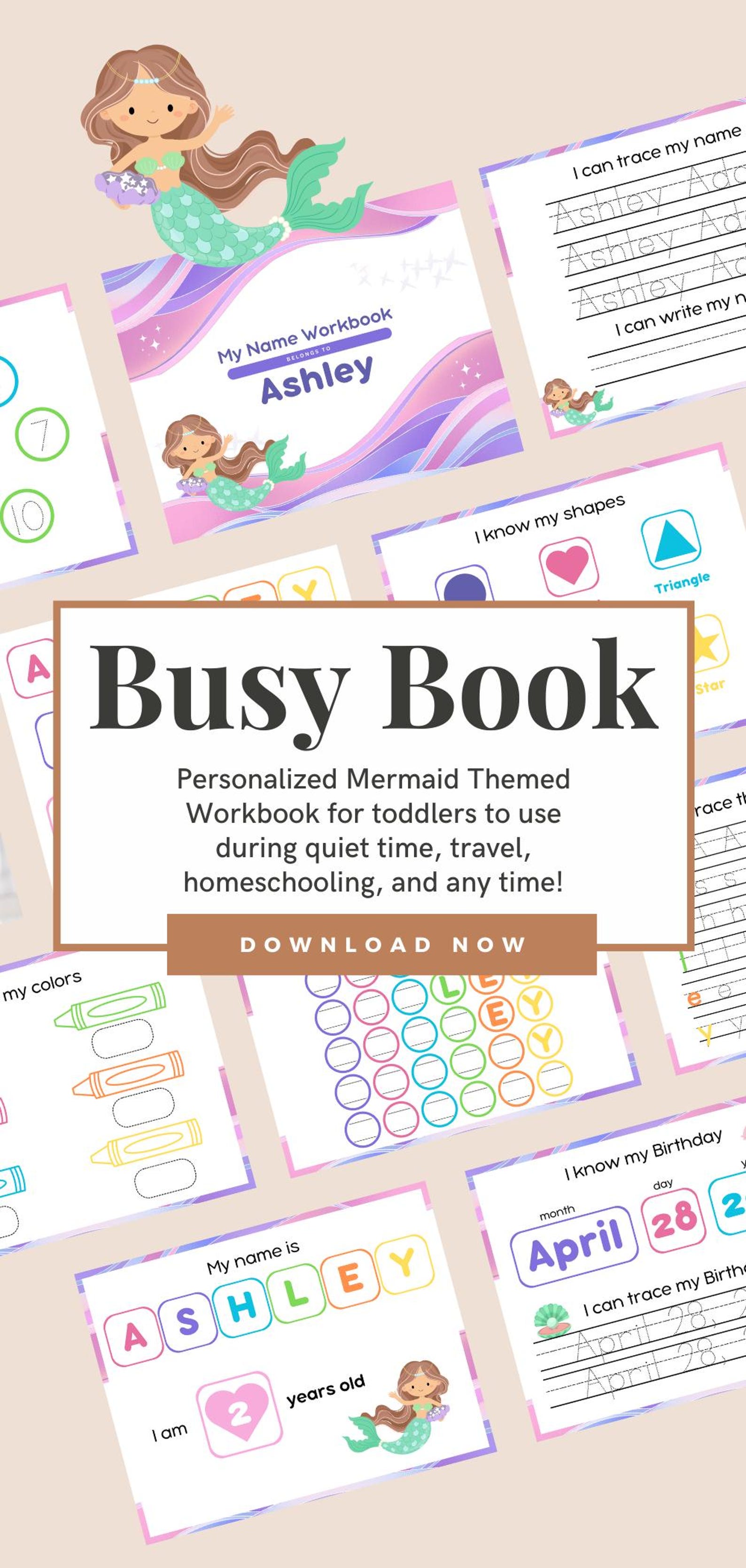 Printable Name Busy Book Mermaid With Personalized Name Quiet Book ...
