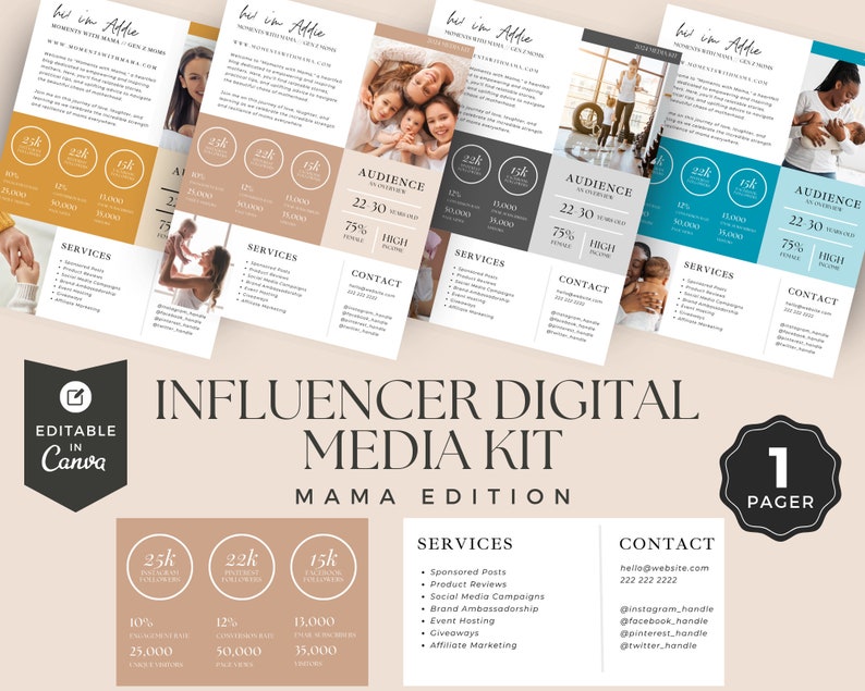 Influencer Media Kit for Mom and Mommy Blogger Sponsorship One Pager ...