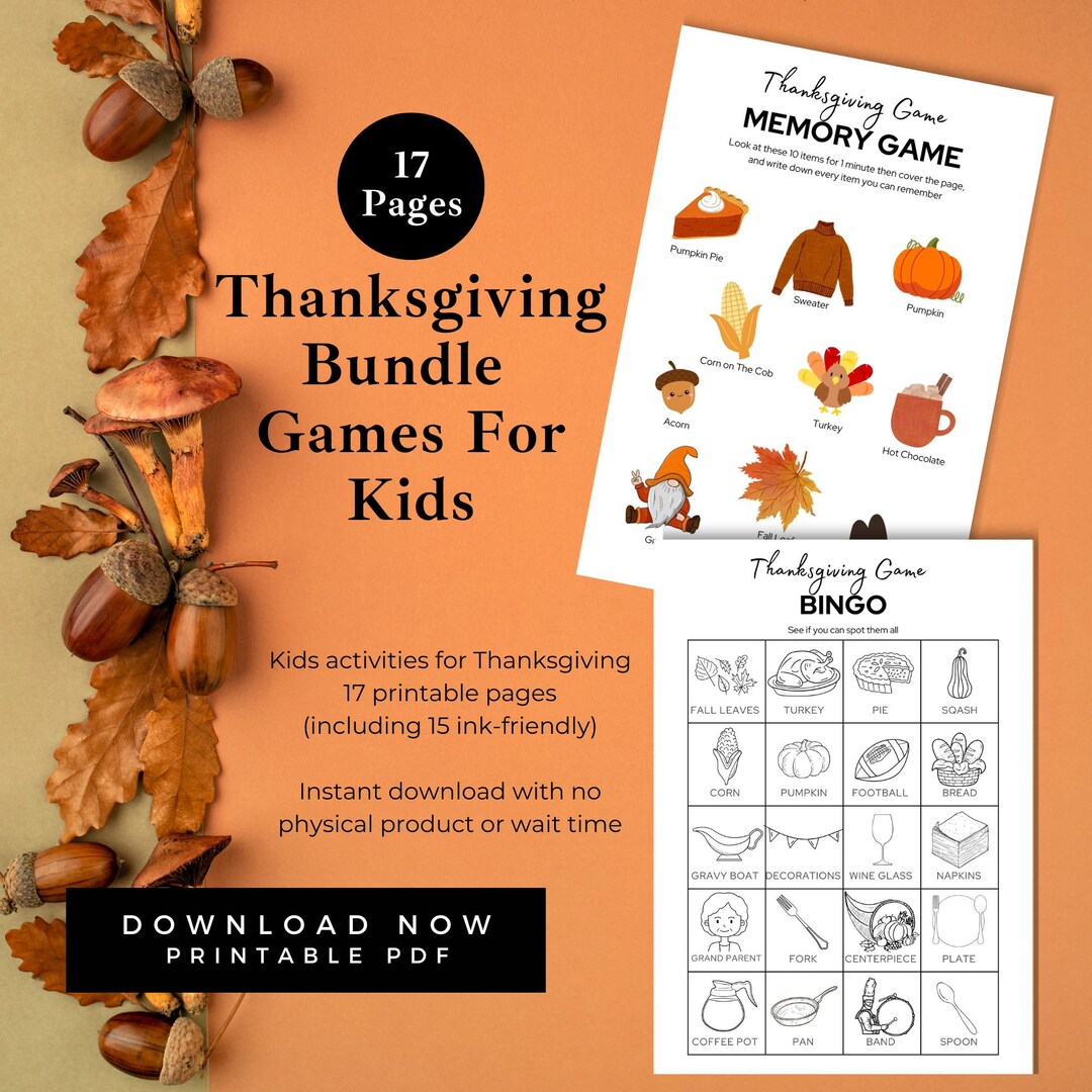 17 Thanksgiving Printable Games Thanksgiving Fun Pack 4 Kids - Etsy