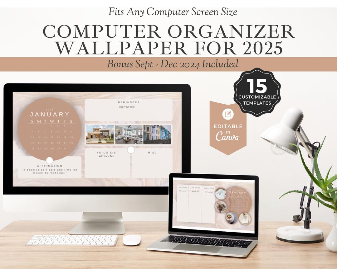 2025 Desktop Organizer Wallpaper for Mom Computer Planner Gift Neutral ...
