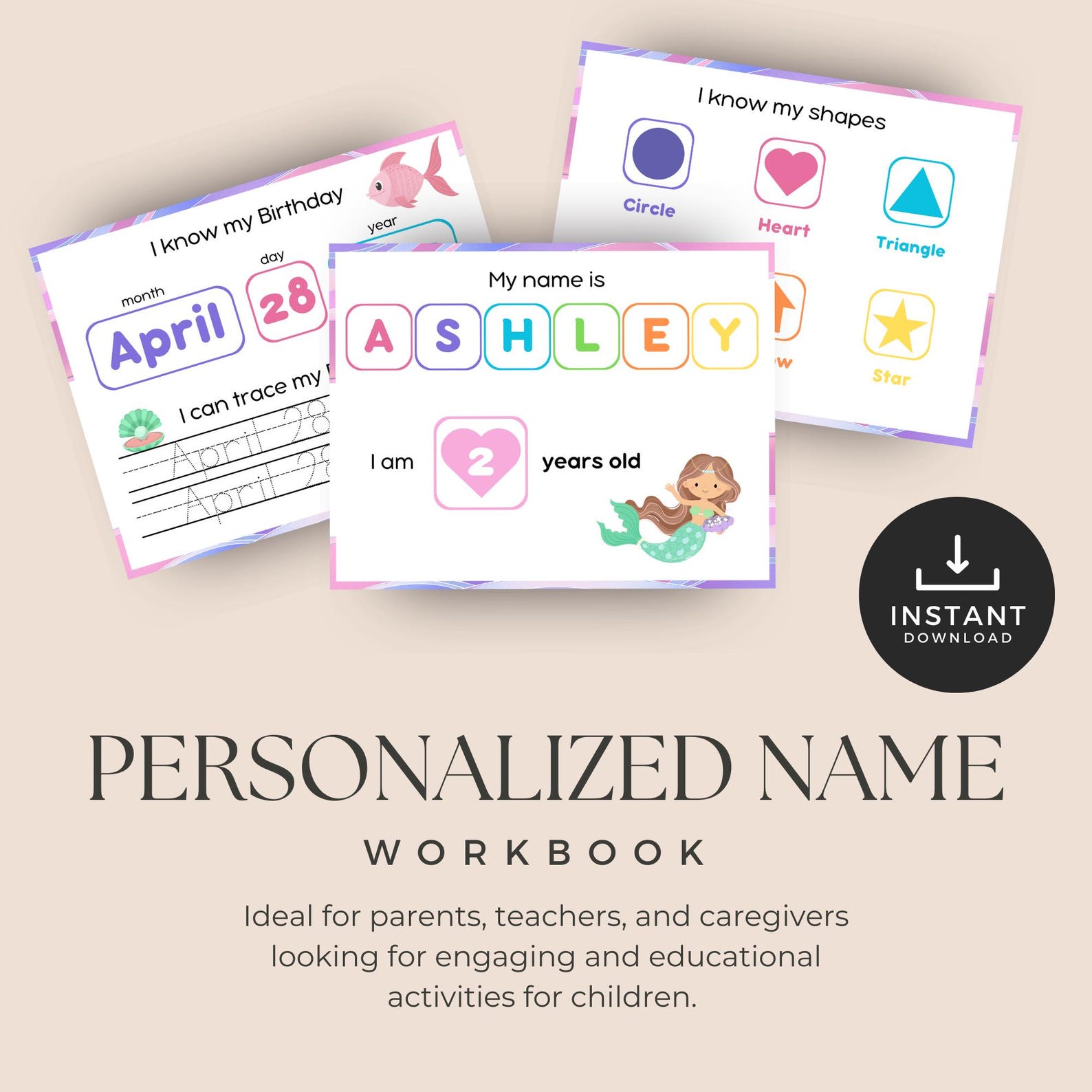 Printable Name Busy Book Mermaid With Personalized Name Quiet Book ...