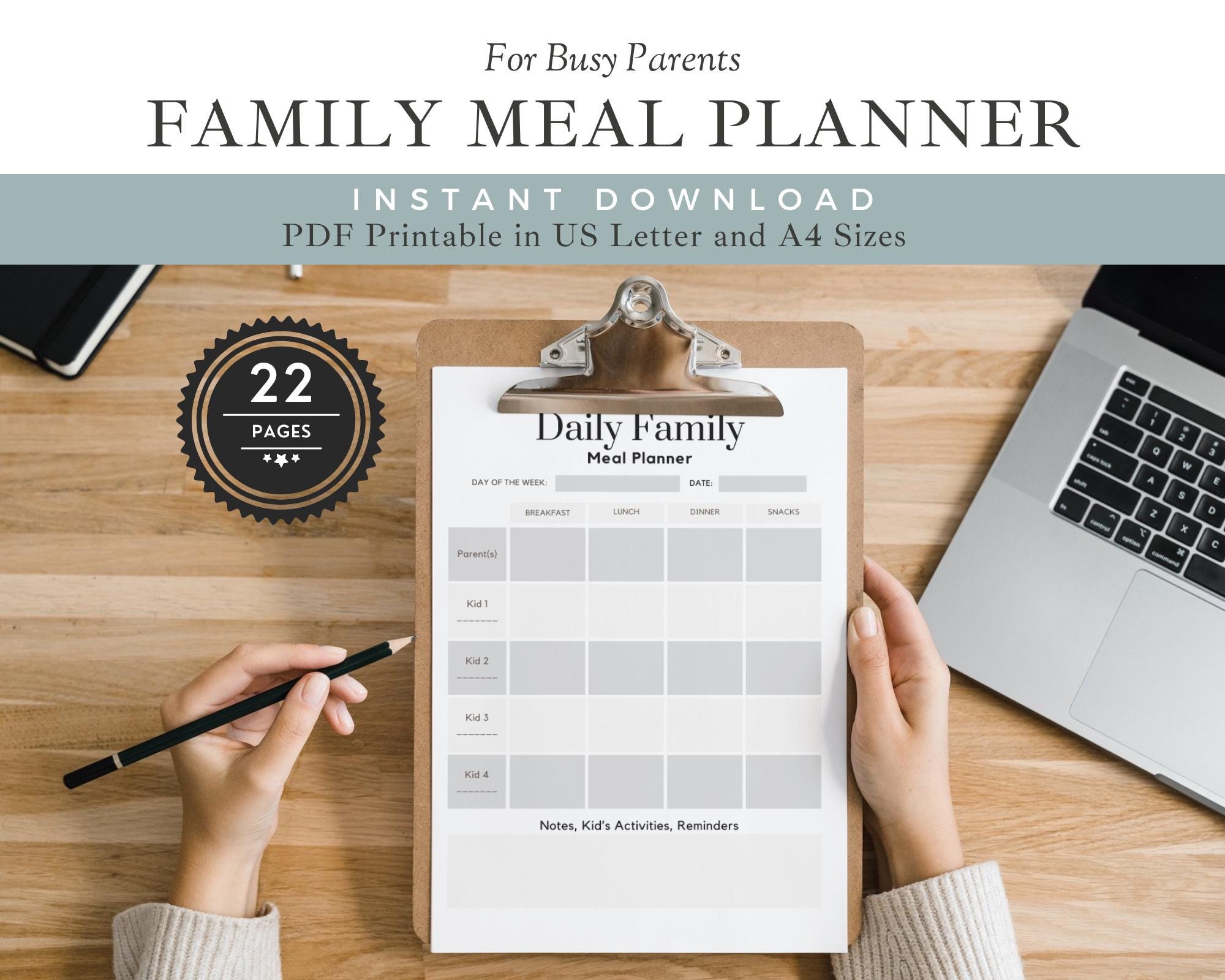 Printable Family Meal Planner for Moms With Weekly Meal Plan Organizer ...