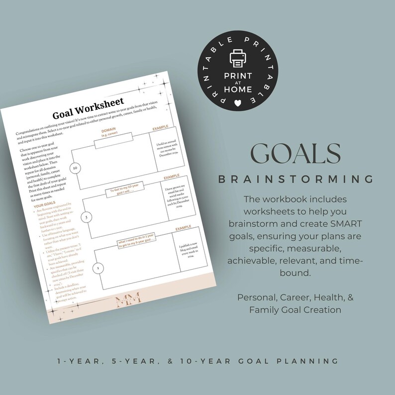 Printable Vision and Goal Workbook SMART Goals Planner Digital Vision ...