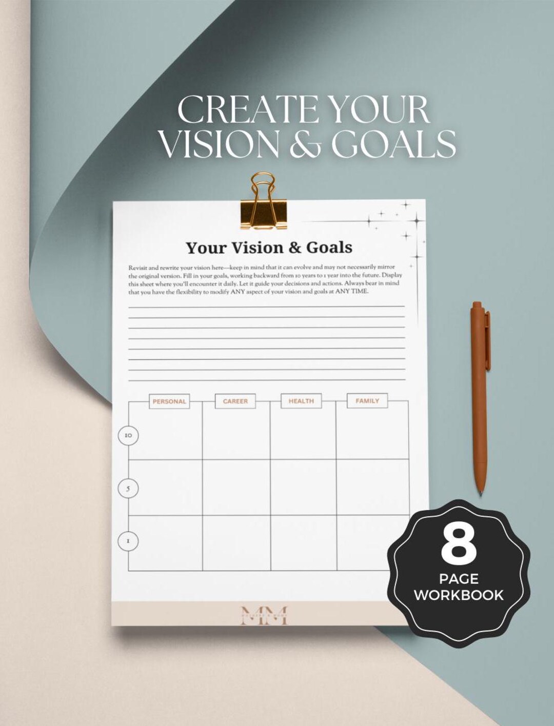 Vision and Goals Workbook Printable for SMART Goal Planning New Year ...
