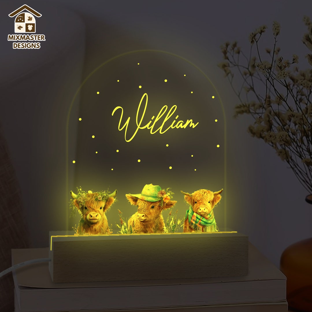 Personalized Highland Cow Night Light Multicolor Baby Night - Etsy