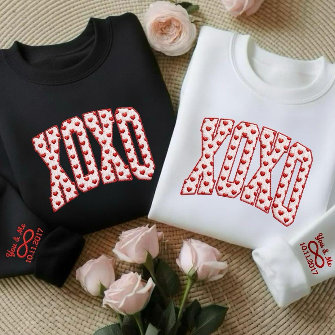 Custom XOXO Embroidered Sweatshirt With Name on Sleeve, Personalized ...